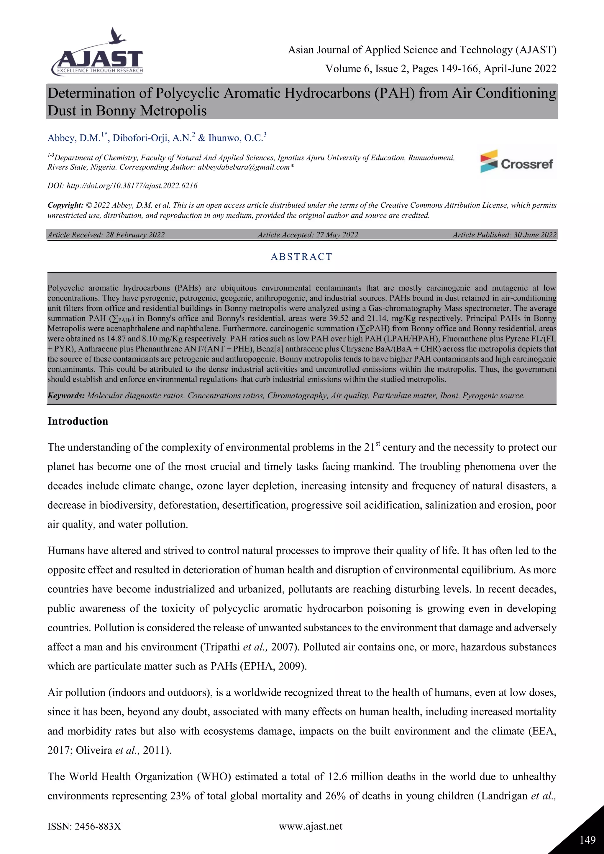 Determination of Polycyclic Aromatic Hydrocarbons (PAH) from Air ...