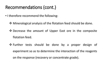 Flotation behaviour of Upper East and Lower Mine Ores | PPT