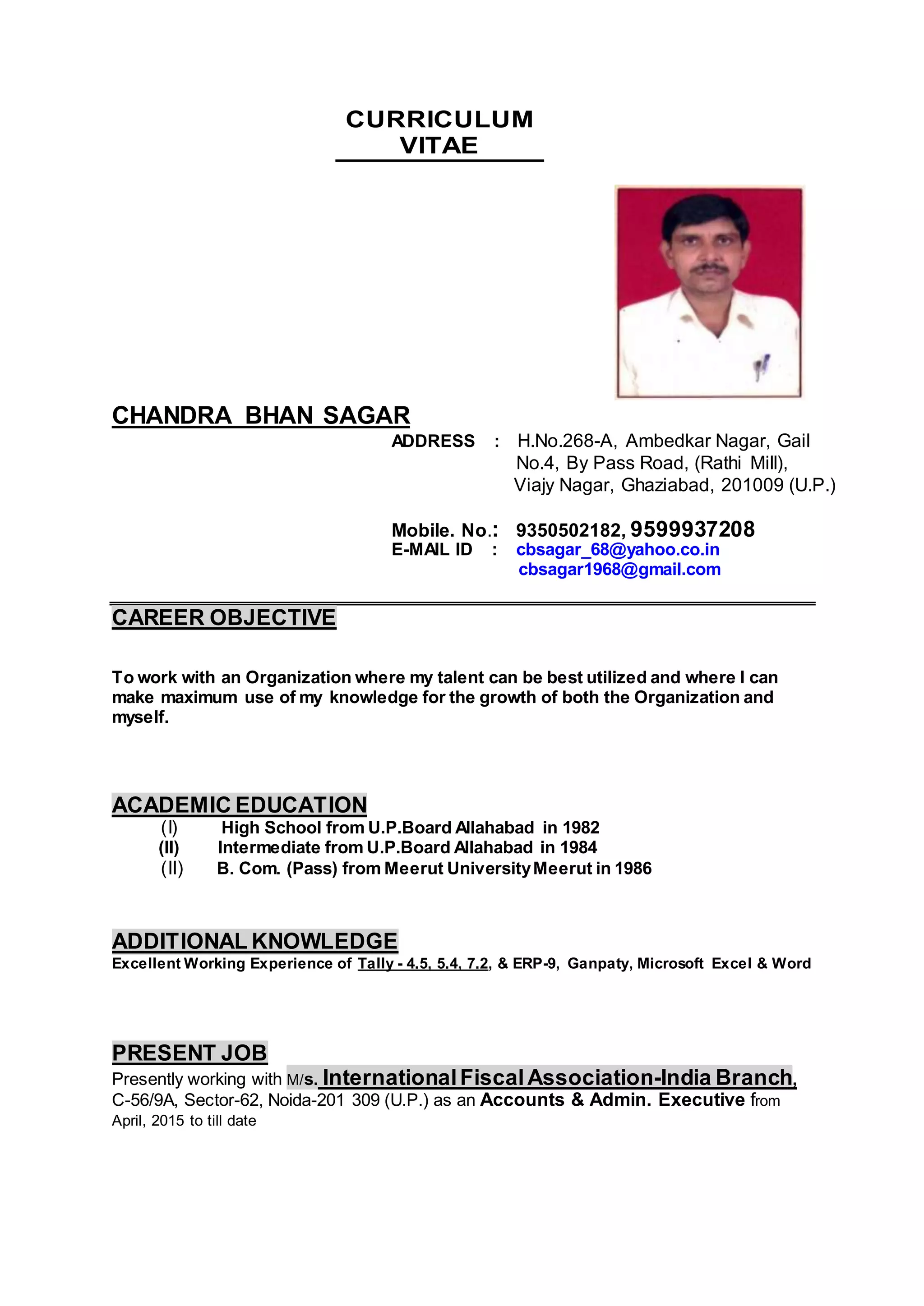 Resume of CHANDRA BHAN SAGAR | DOCX | Business Accounting & Finance ...