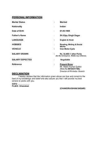 Resume of CHANDRA BHAN SAGAR | DOCX