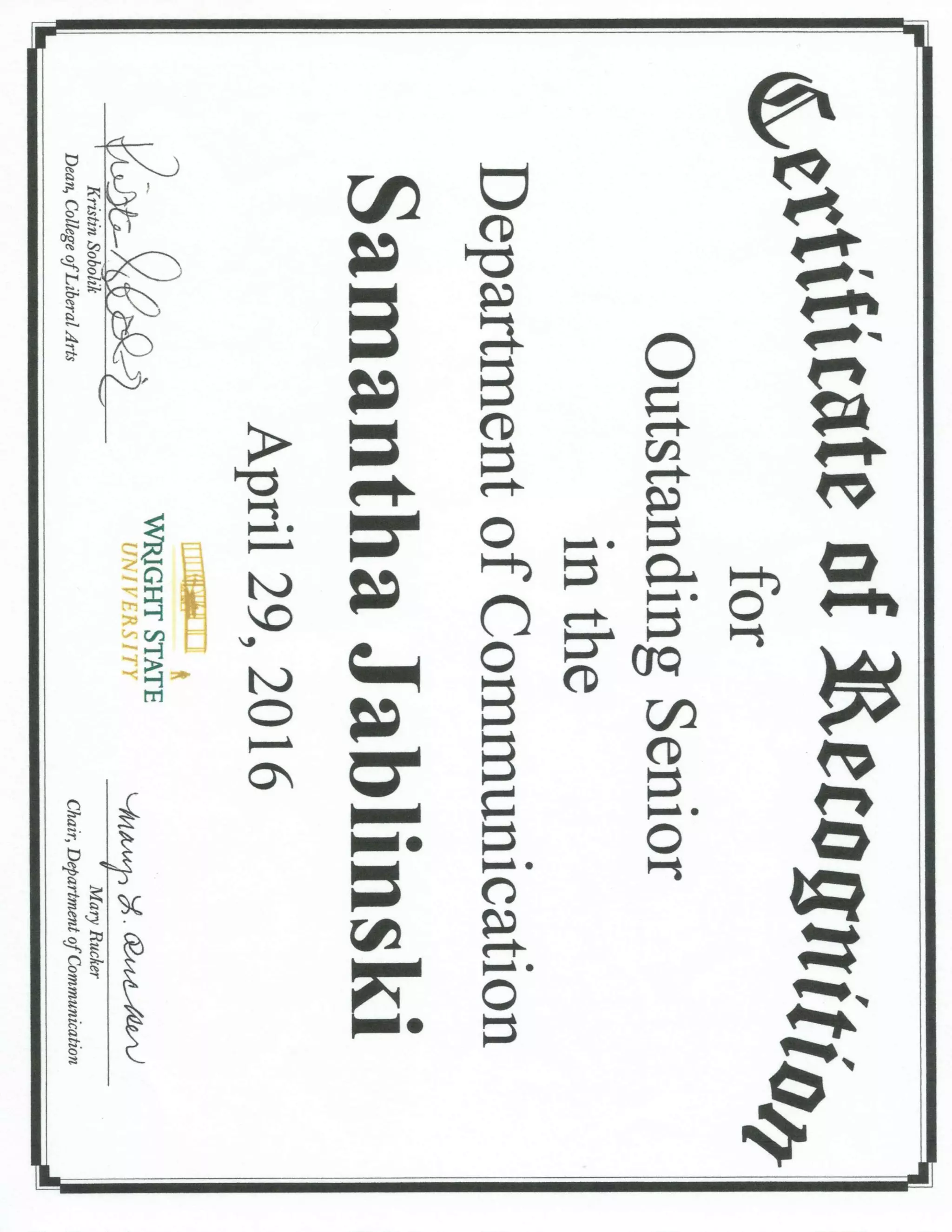Outstanding Senior Award Certificate | PDF