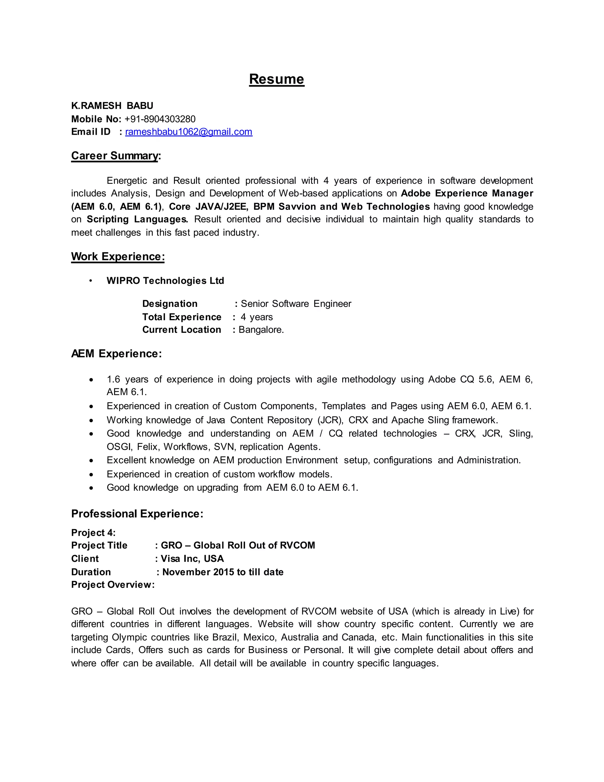 Ramesh Babu Resume Latest | DOCX