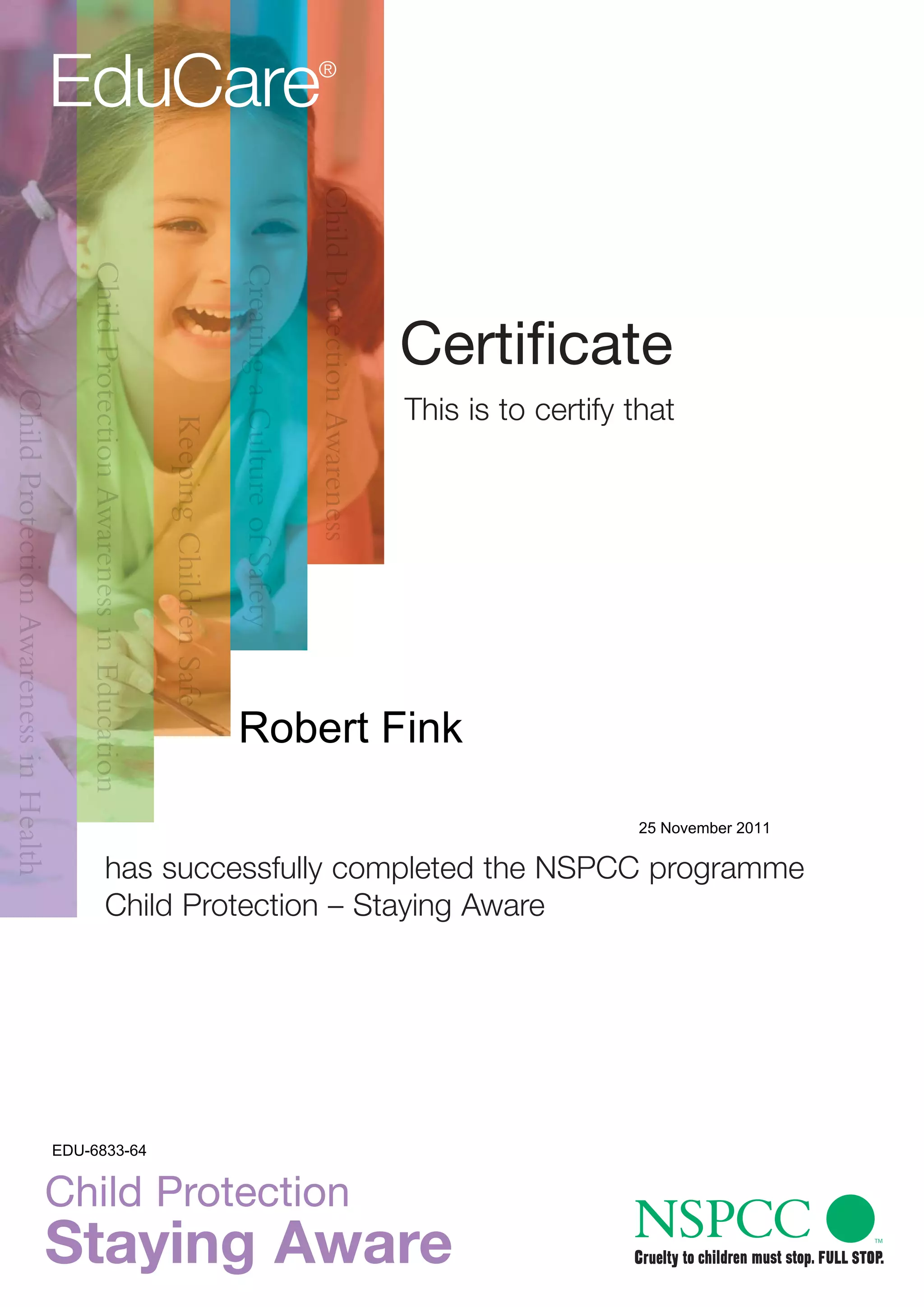 NSPCC Child Protection – Staying Aware Certificate | PDF