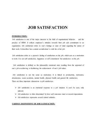 PROJECT ON JOB SATISFACTION | DOCX