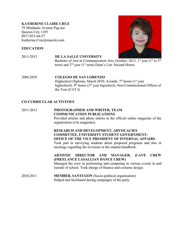 Katherine Claire Cruz DLSU Resume Updated | DOC | Hip Hop Music | Music