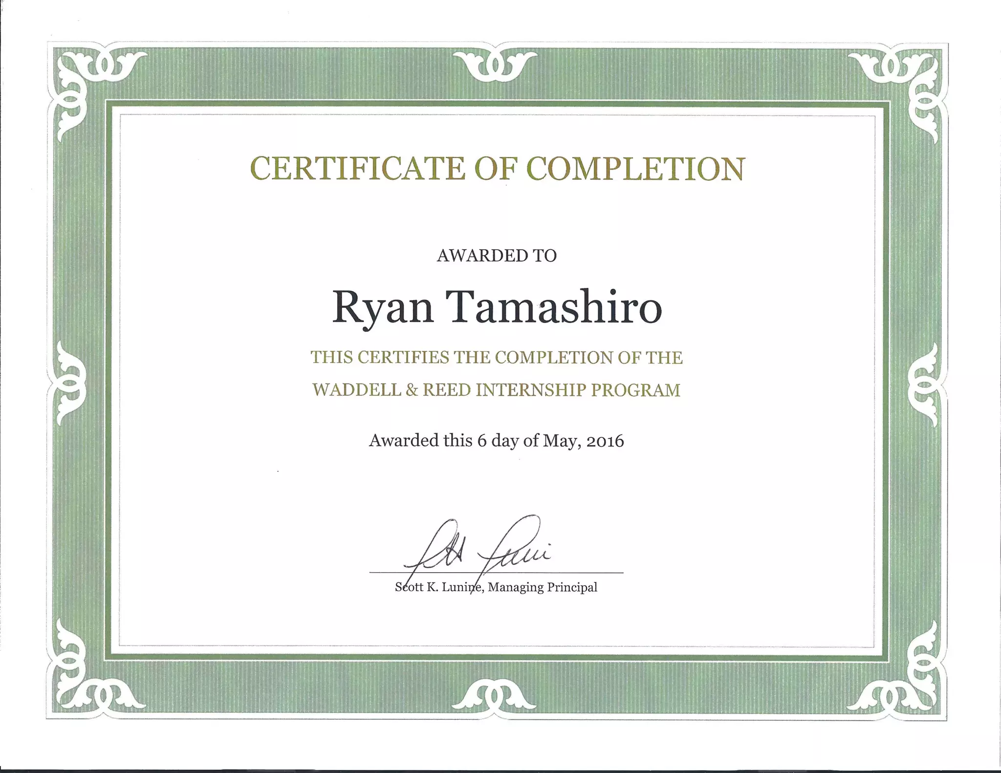 Waddell & Reed Certificate of Completion | PPT