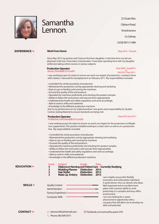 Samantha Lennon Resume | PDF