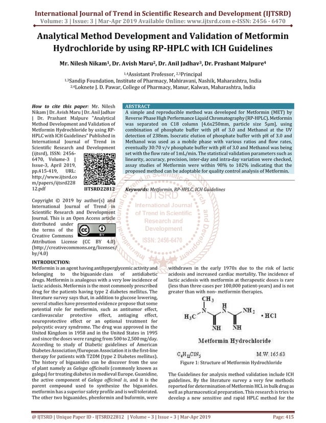 Analytical Method Development And Validation Of Metformin Hydrochloride By Using Rp Hplc With