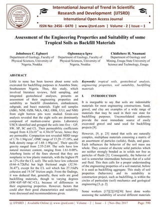 Assessment of the Engineering Properties and Suitability of Some Tropical Soils as Backfill ...