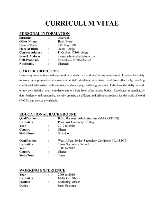 evans CV | DOCX | Business Administration | Business