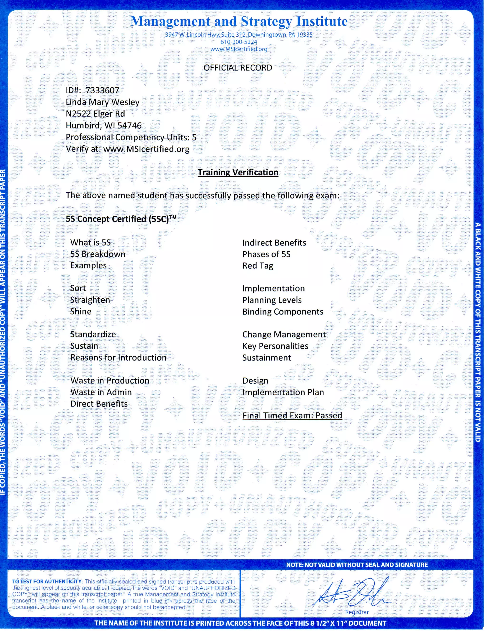 5S Certified transcript | PDF