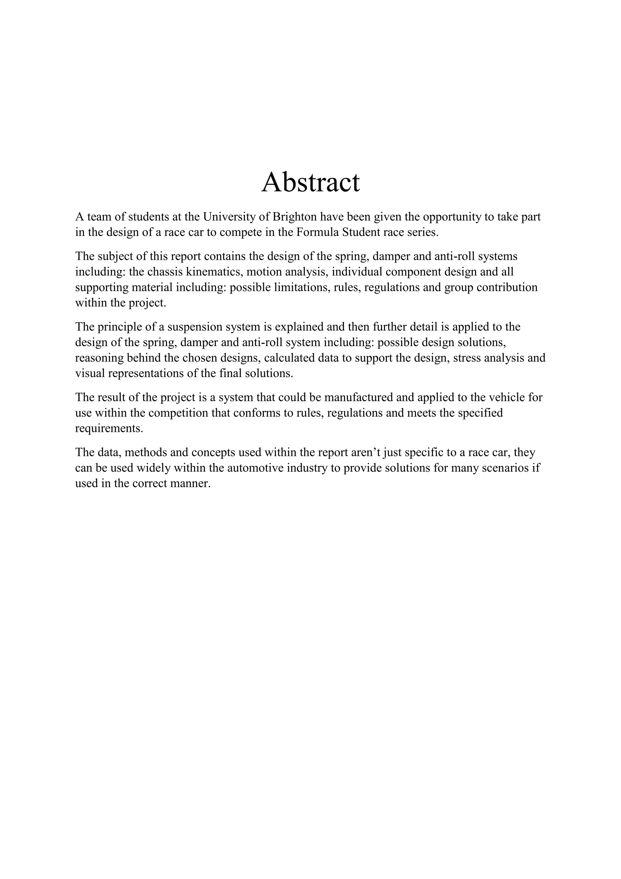 Dissertation - Design of a Formula Student Race Car Spring, Damper and ...