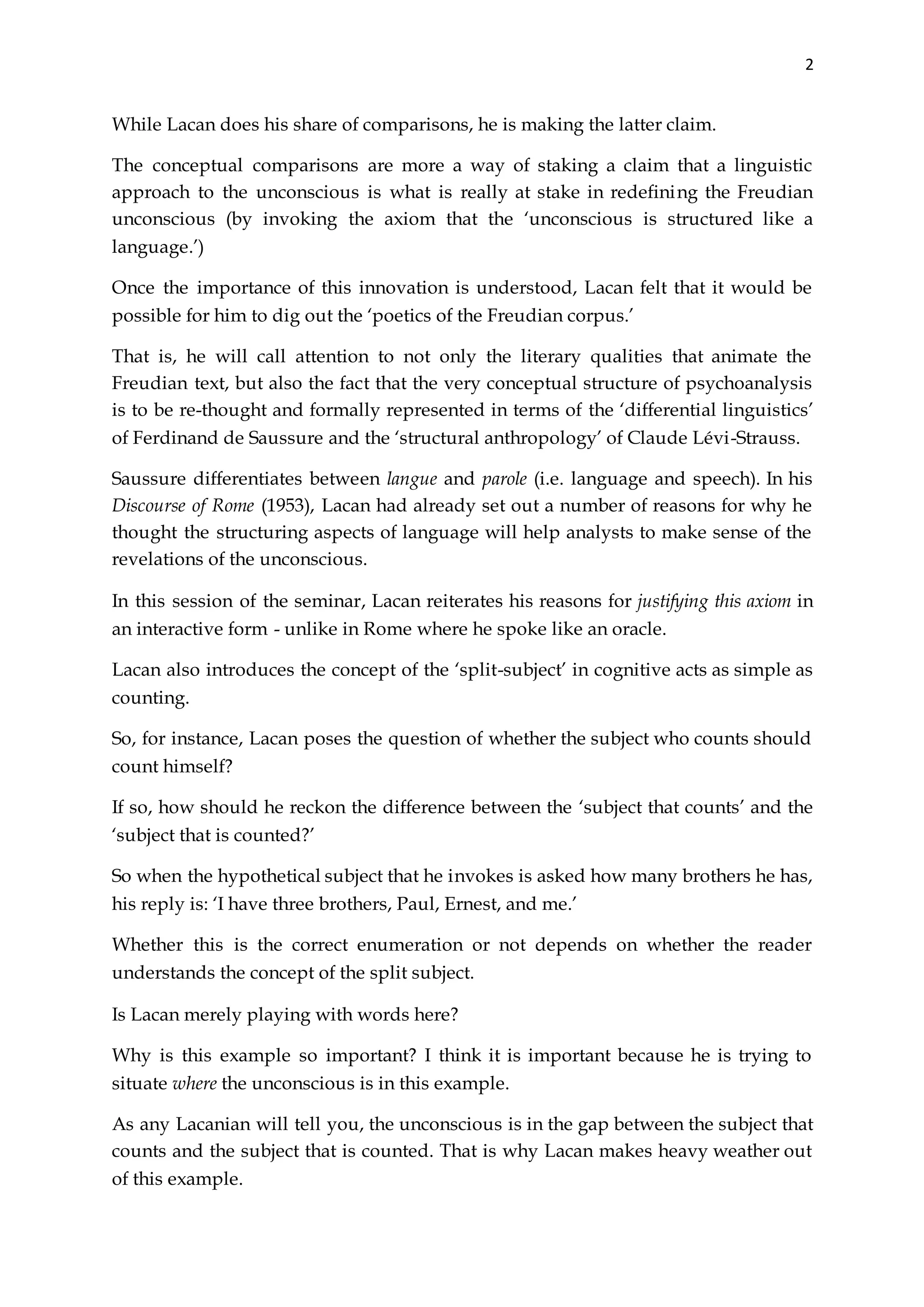 Jacques Lacan on the Unconscious | DOCX