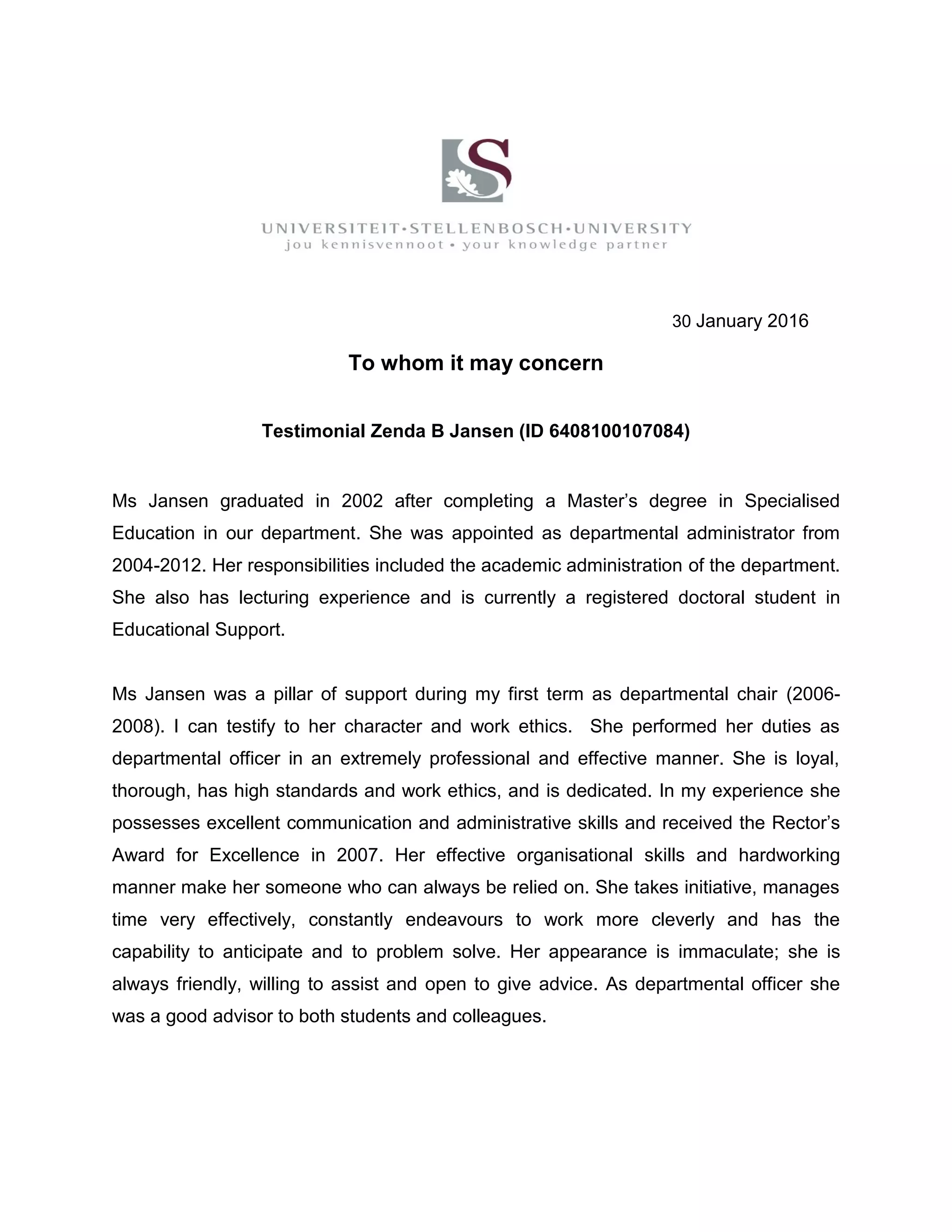 Reference Letter Z Jansen_Swart_2016 (ed) | PDF