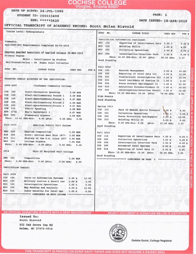 Cochise AA Degree transcript