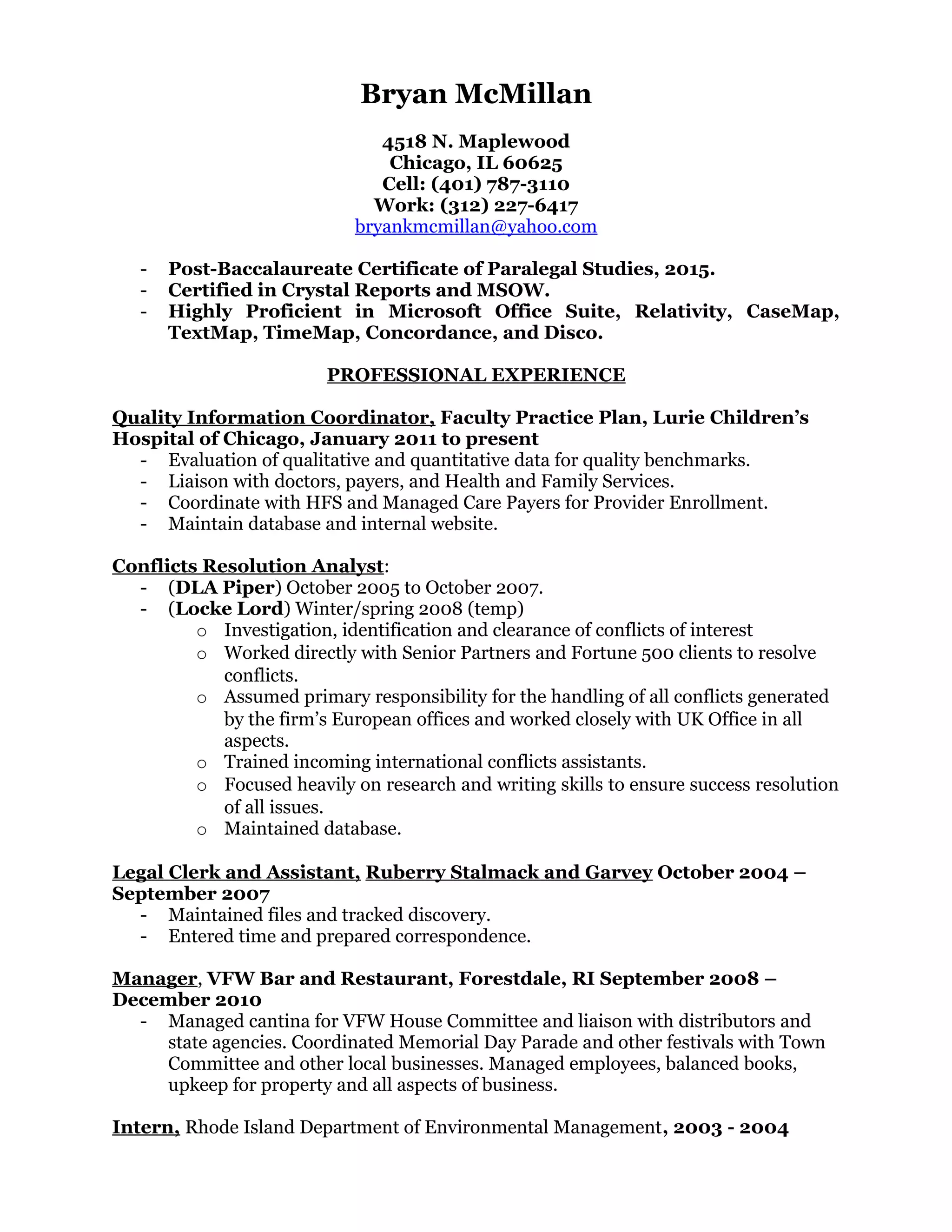 Bryans Resume 2016 | DOC