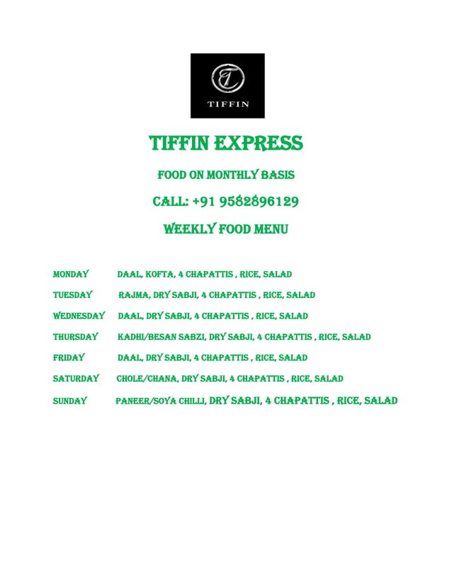 TIFFIN EXPRESS Menu | PDF