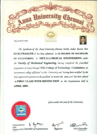 BE Degree Certificate | PDF