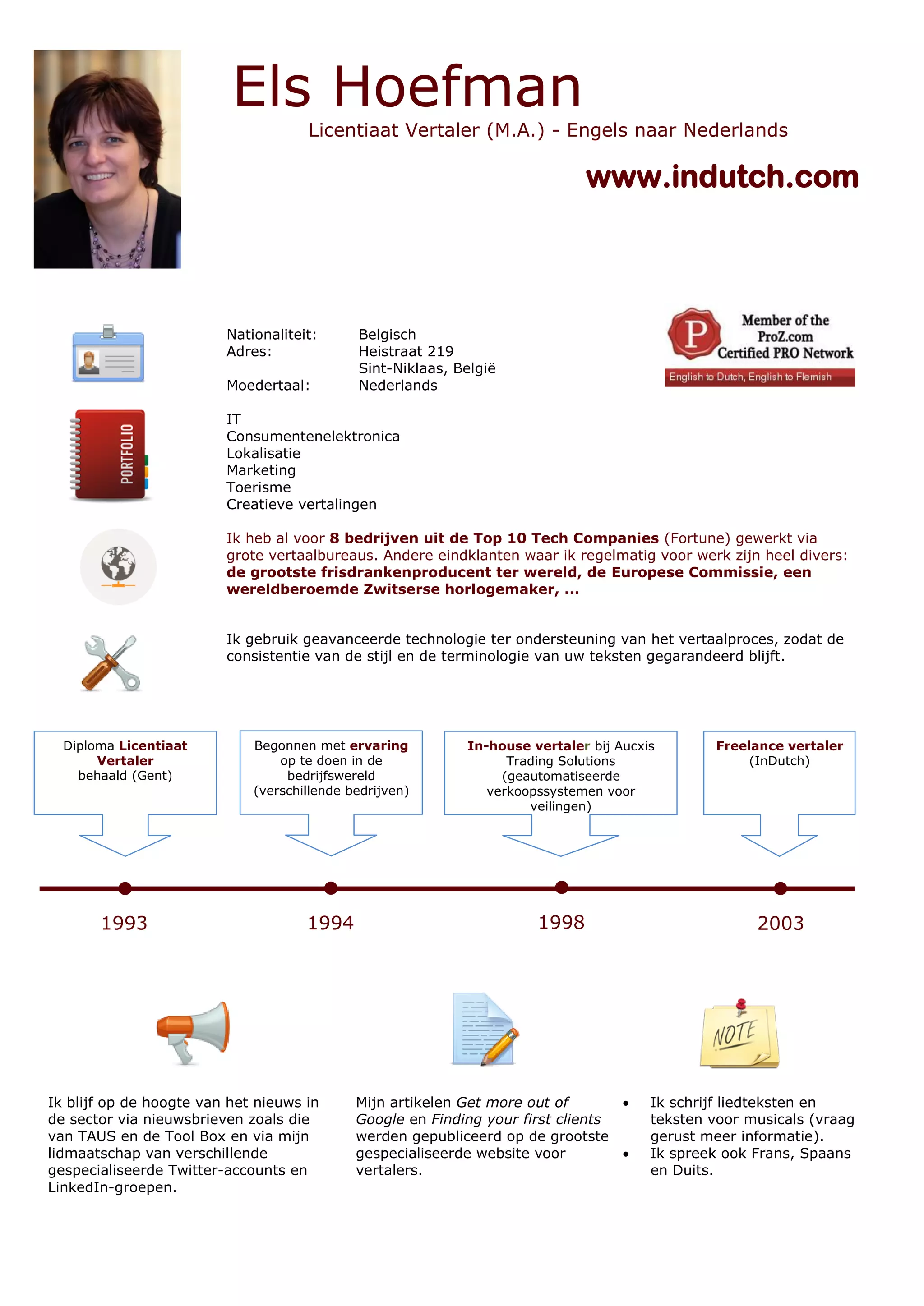 Cv Els Hoefman freelance translator - infographic - NL - 2016 | PDF