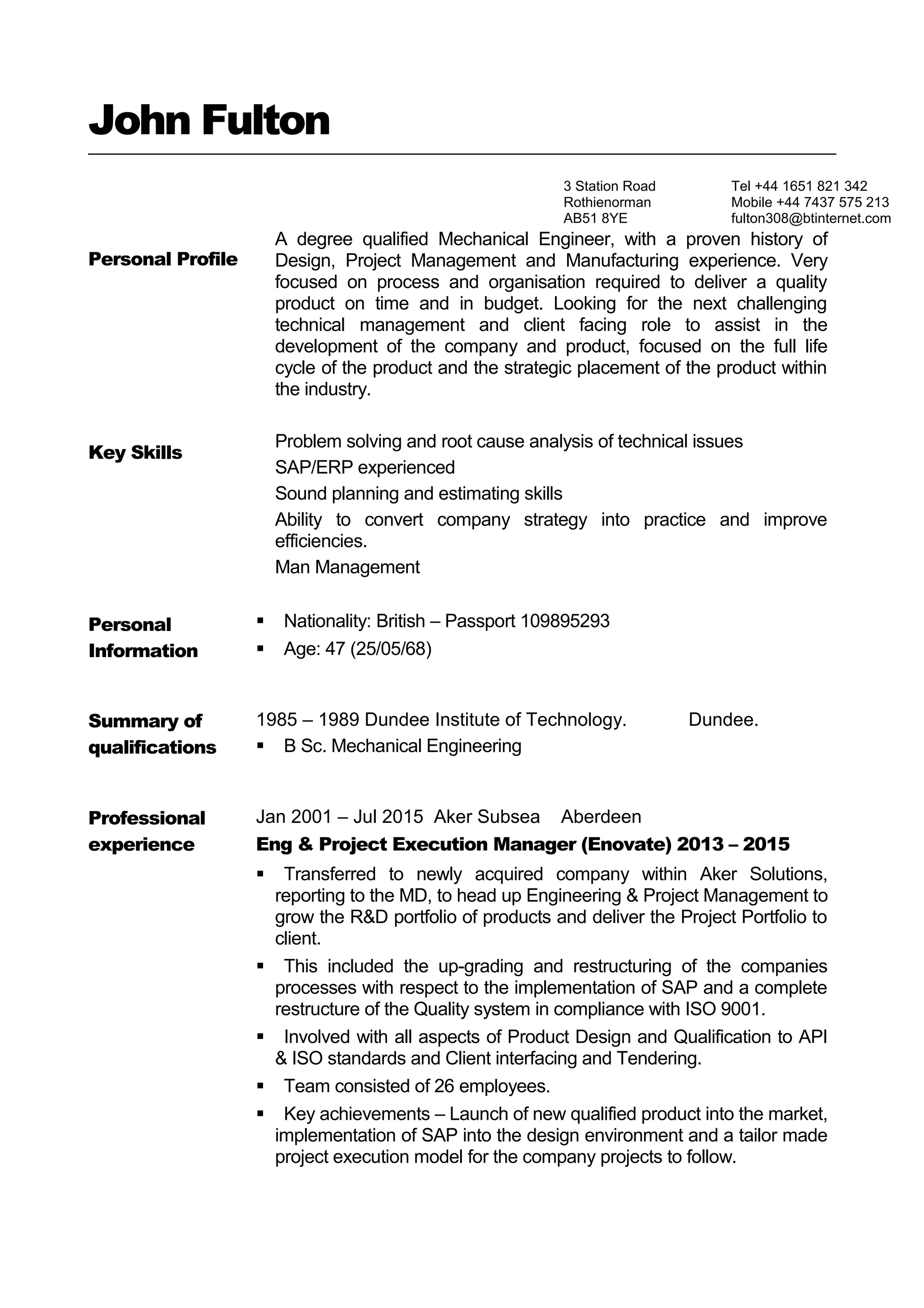 CV John Fulton | PDF