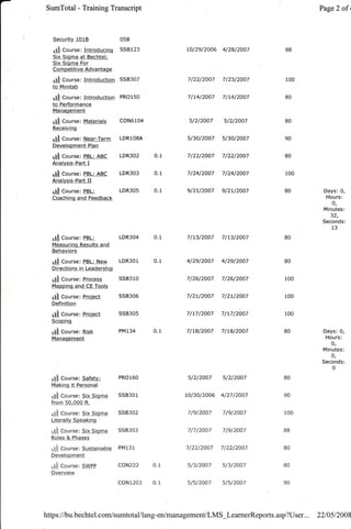 Bechtel University OnlineTraining Transcript | PDF