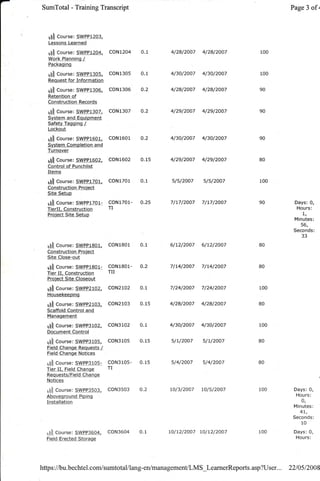 Bechtel University OnlineTraining Transcript | PDF