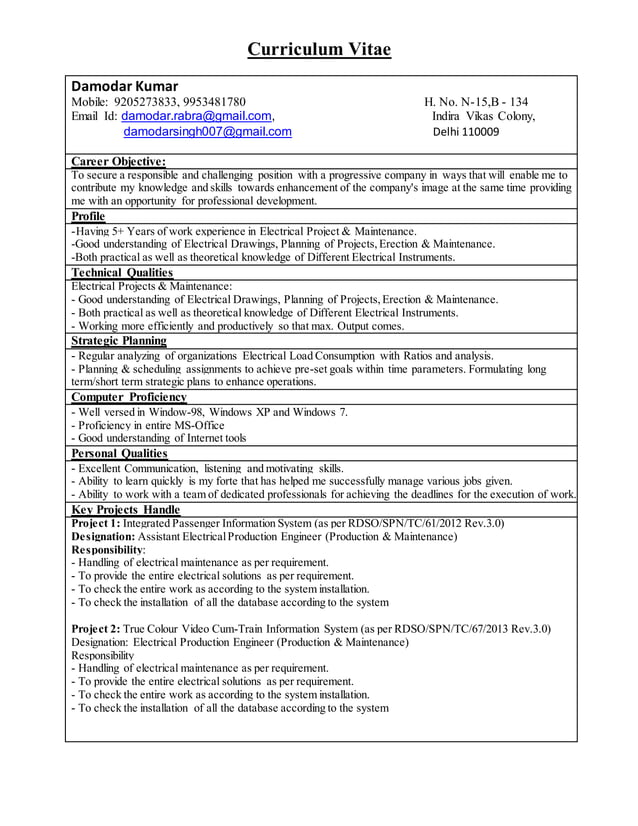 Damodar Kumar CV | DOCX