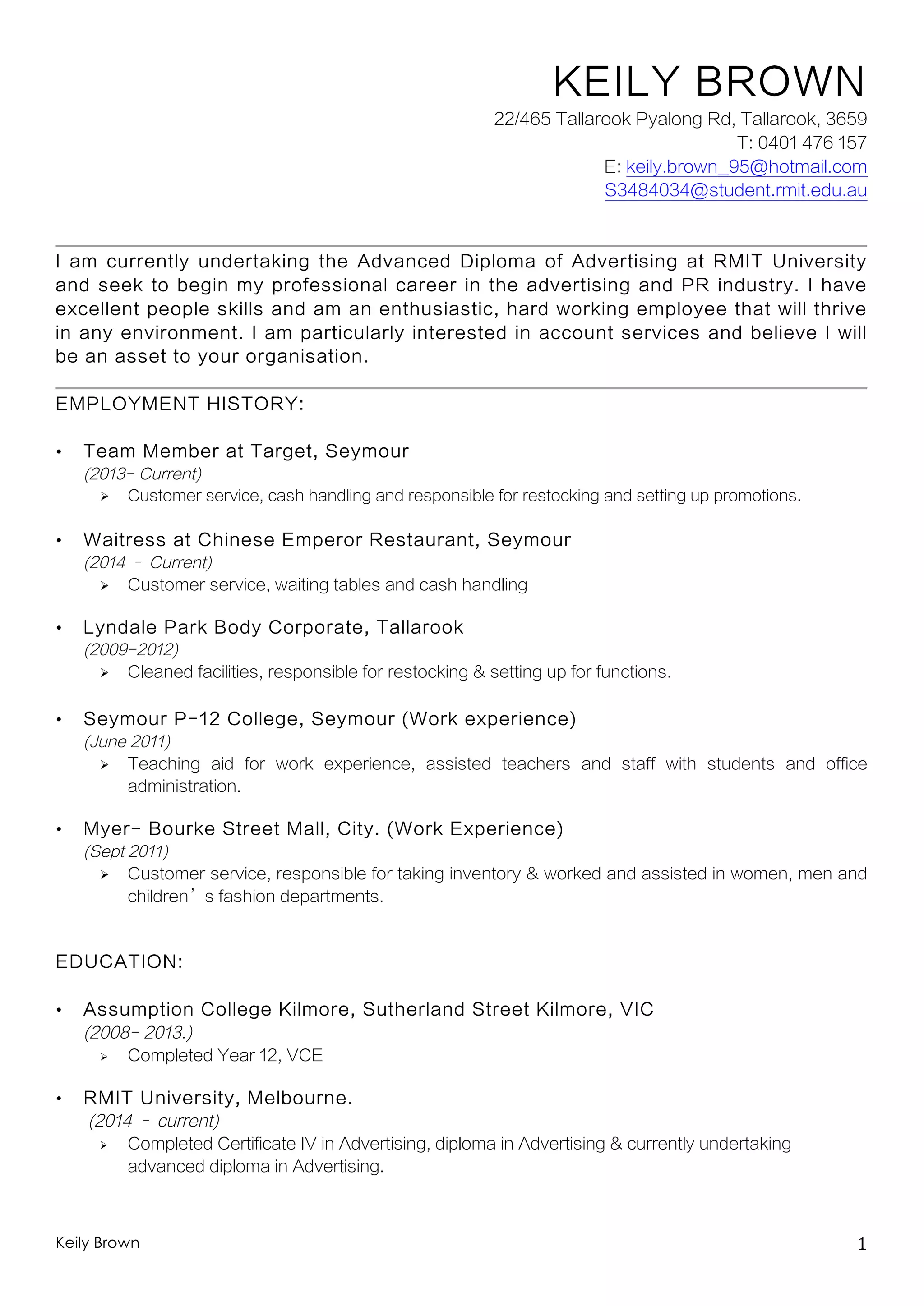 KEILY BROWN RESUME | PDF | Business | Business and Finance