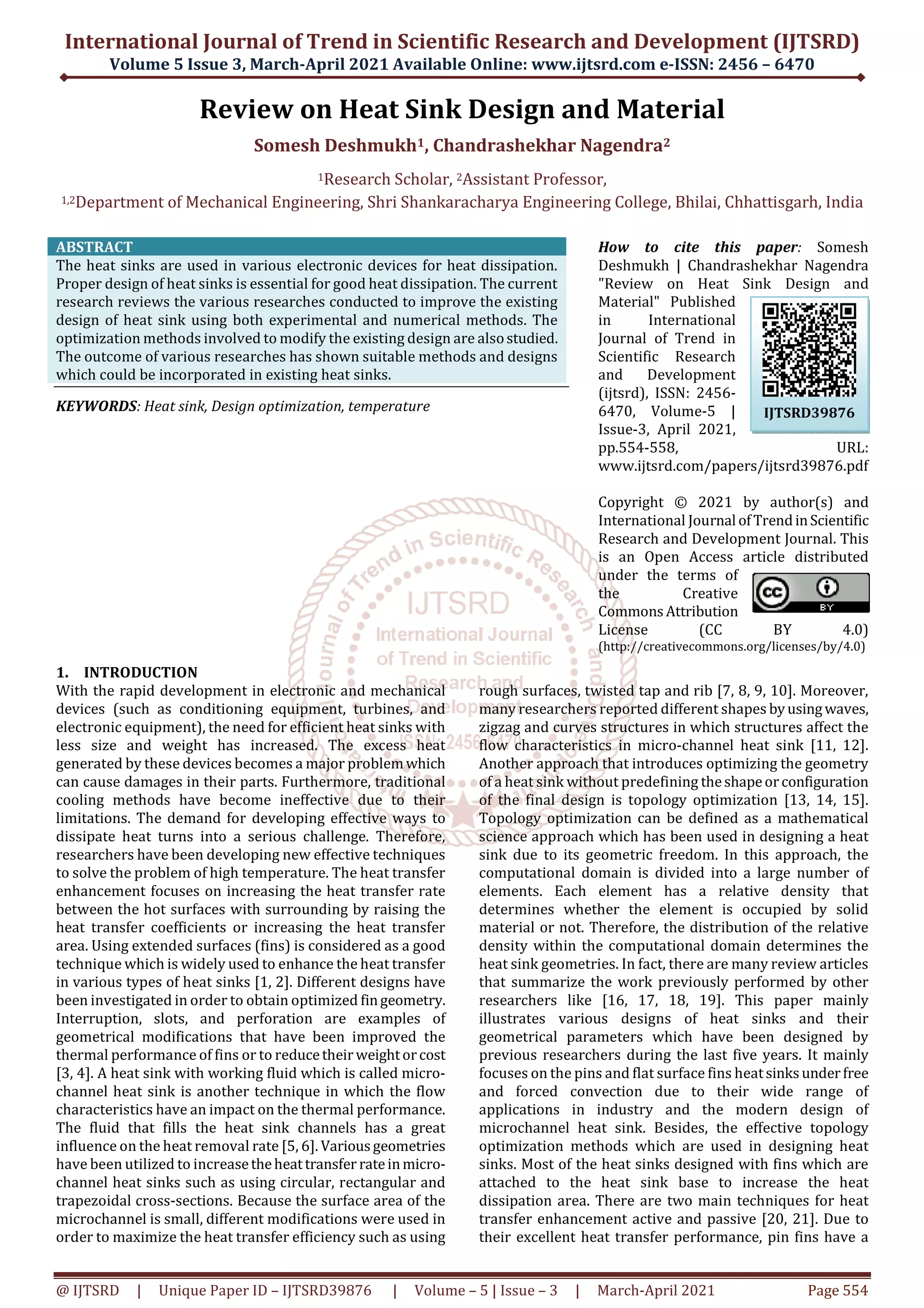 Review on Heat Sink Design and Material | PDF