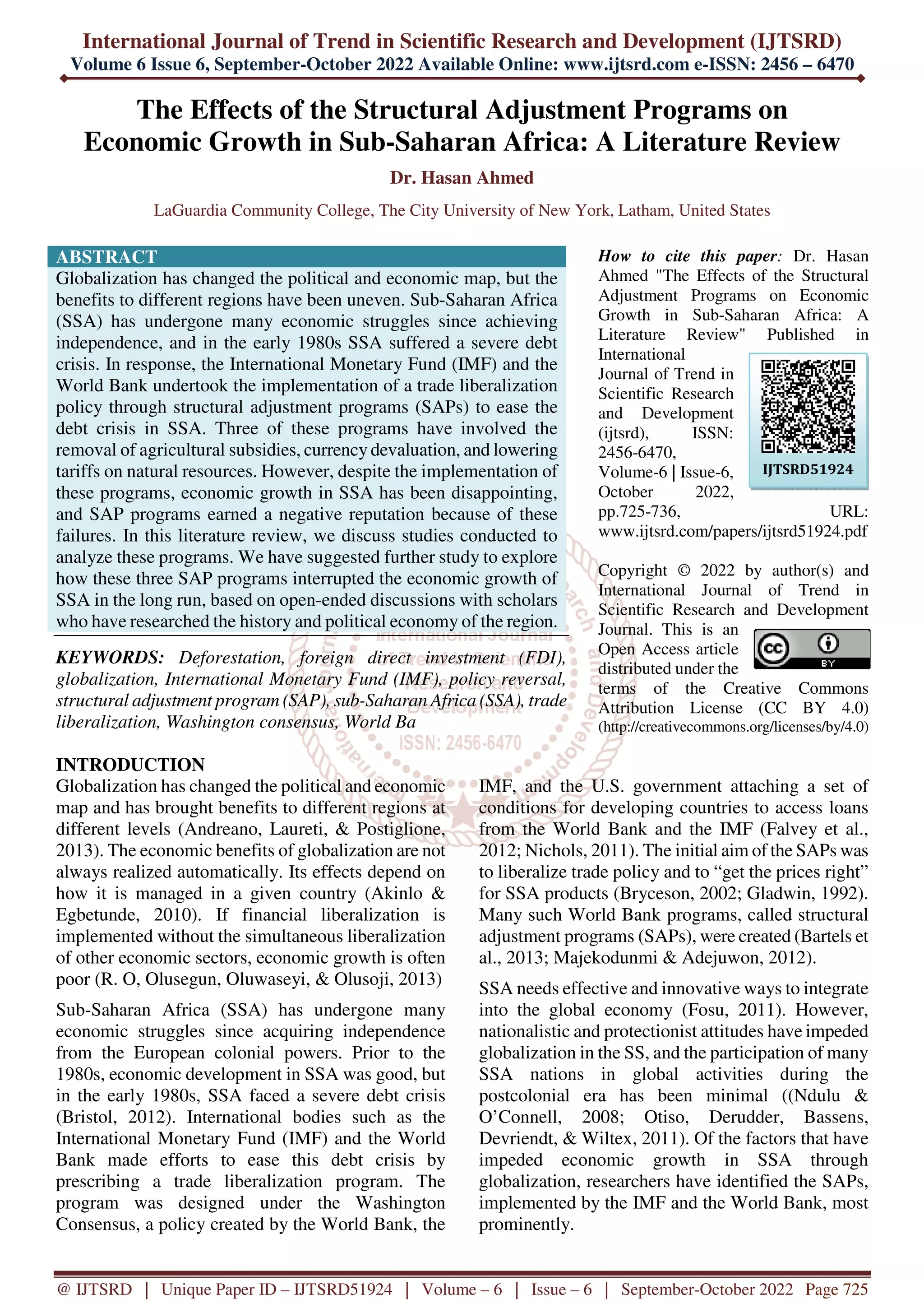 The Effects of the Structural Adjustment Programs on Economic Growth in ...