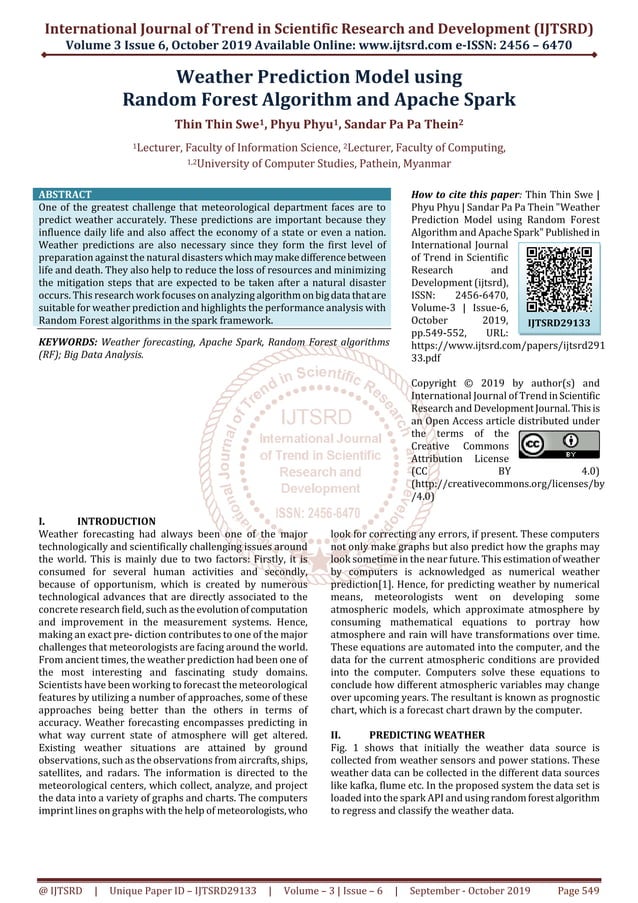 Weather Prediction Model using Random Forest Algorithm and Apache Spark | PDF