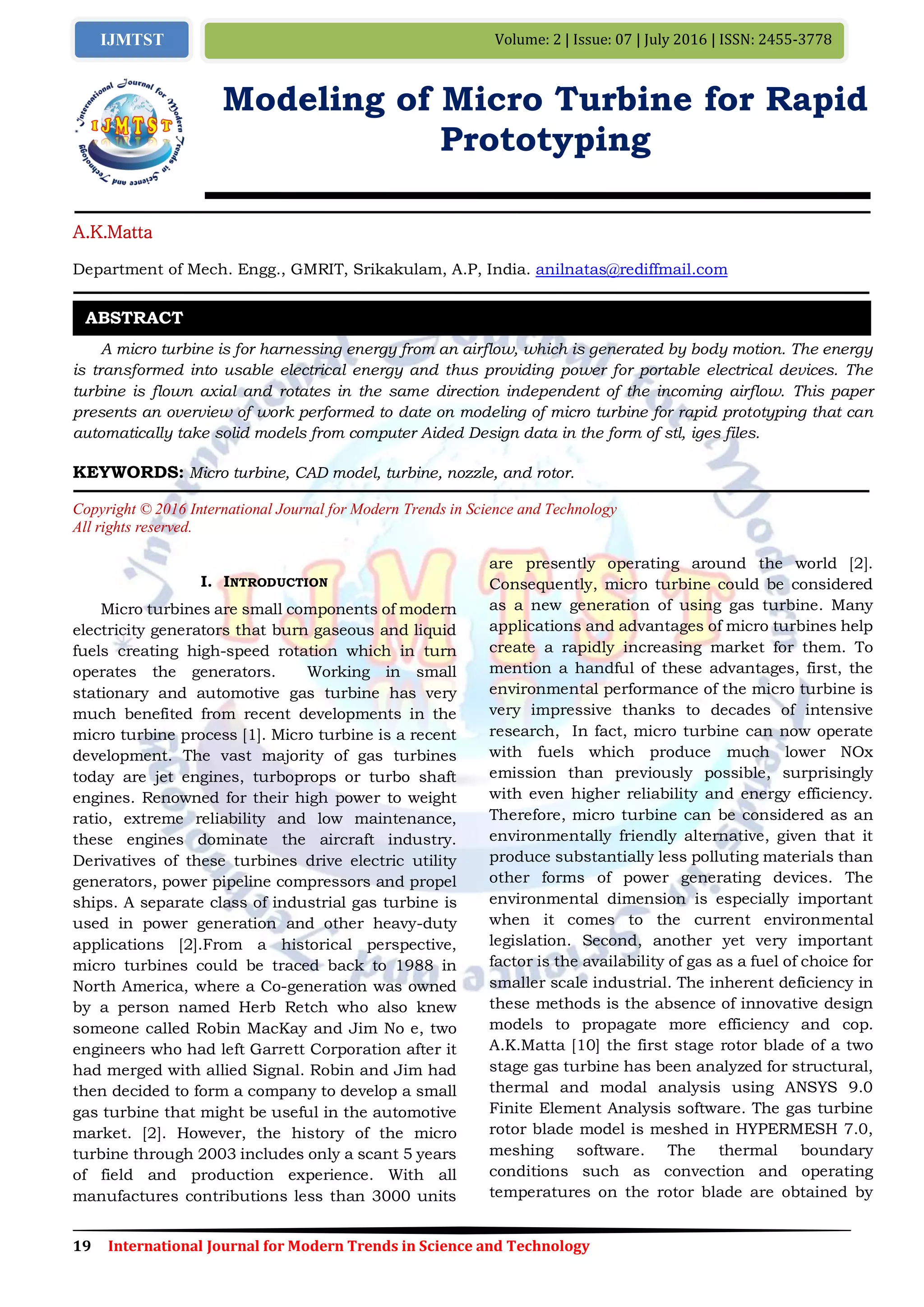Modeling of Micro Turbine for Rapid Prototyping | PDF | Environmental Services Industry | Industries