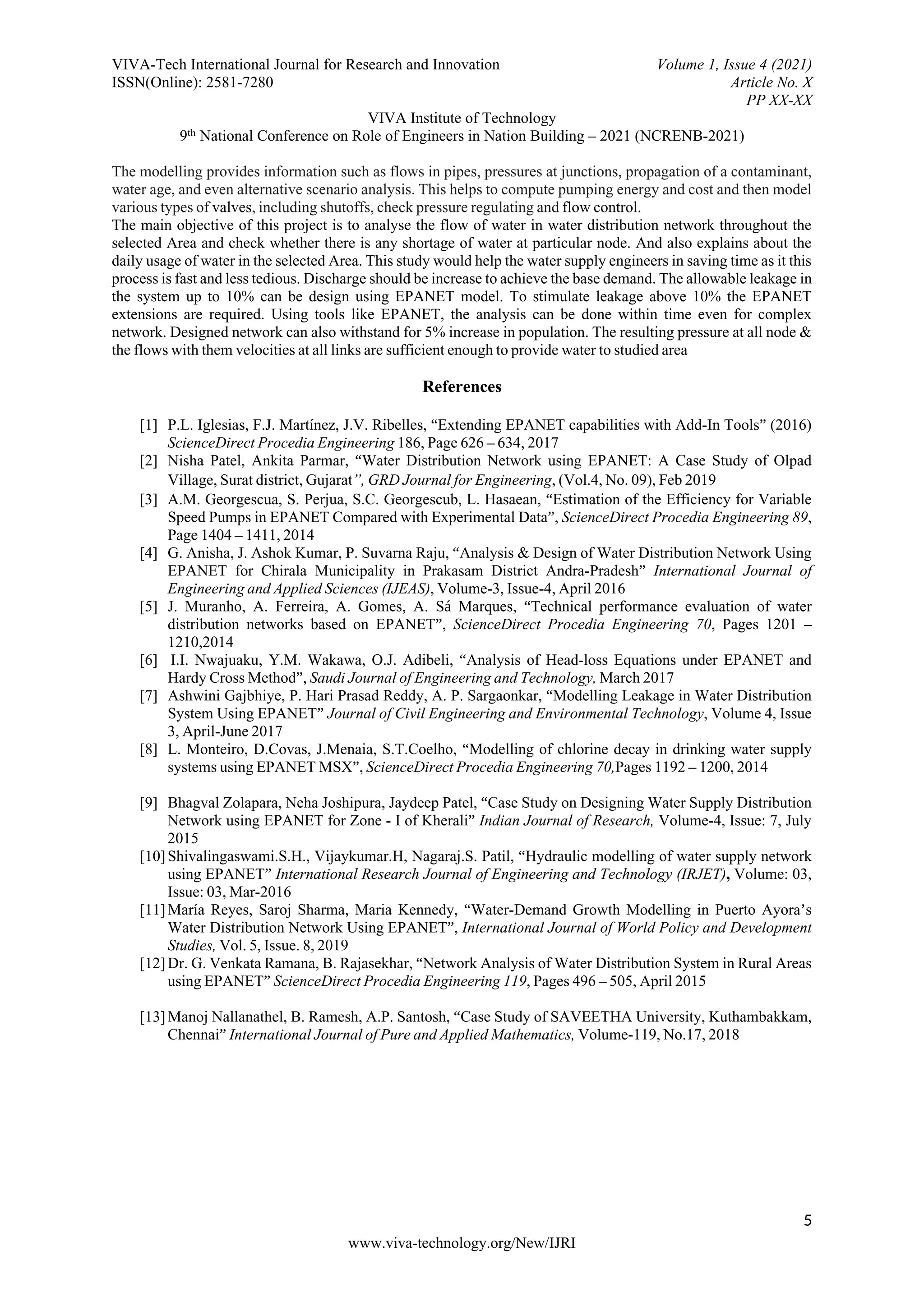 DESIGN & ANALYSIS OF WATER DISTRIBUTION NETWORK MODEL BY EPANET A CASE ...