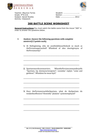 300 Video Worksheet | DOCX
