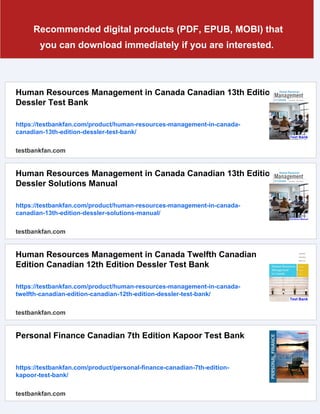 Human Resources Management in Canada Canadian 14th Edition Dessler Test ...