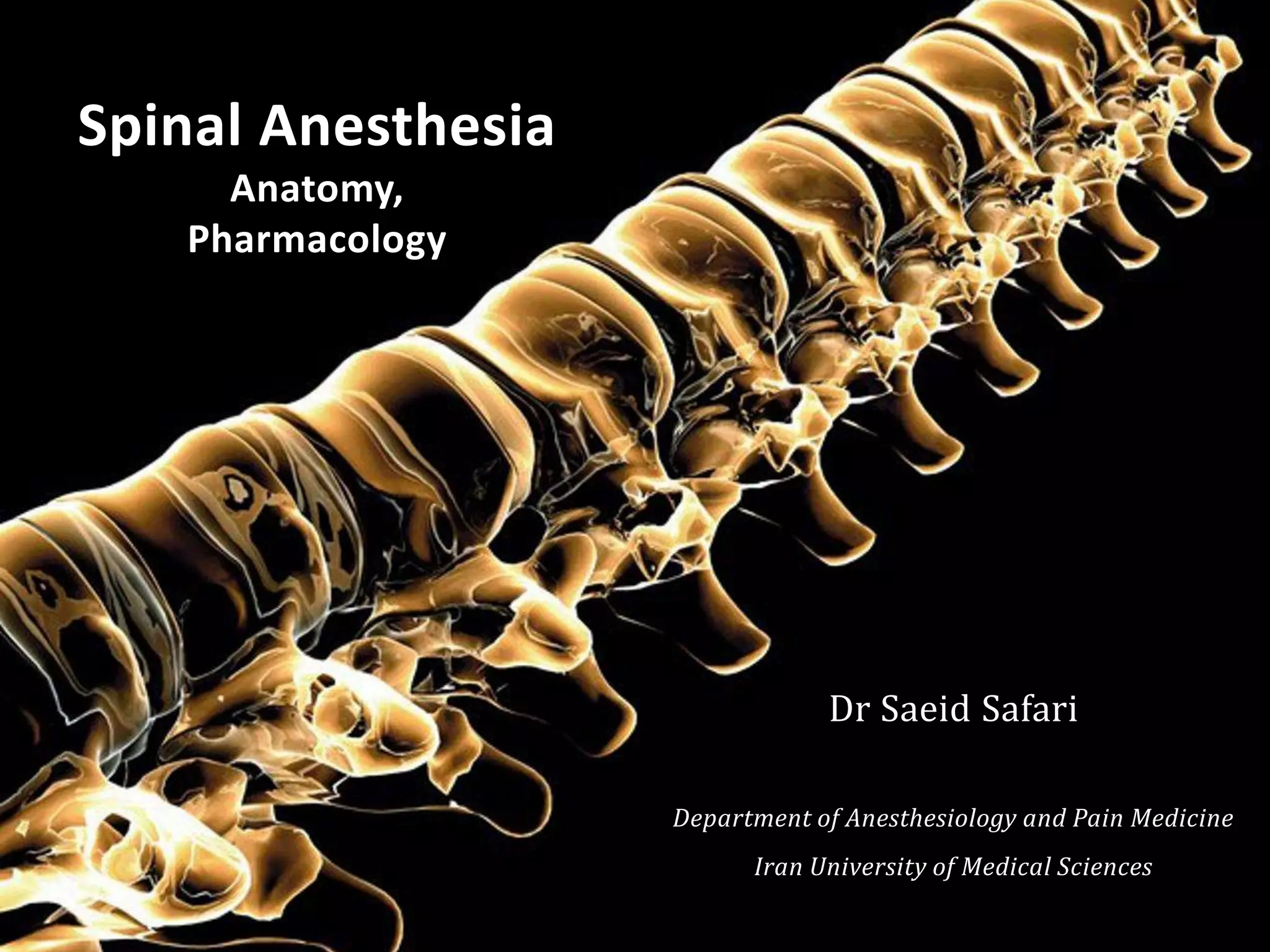 Spinal anesthesia (Anatomy and Pharmacology) | PPT