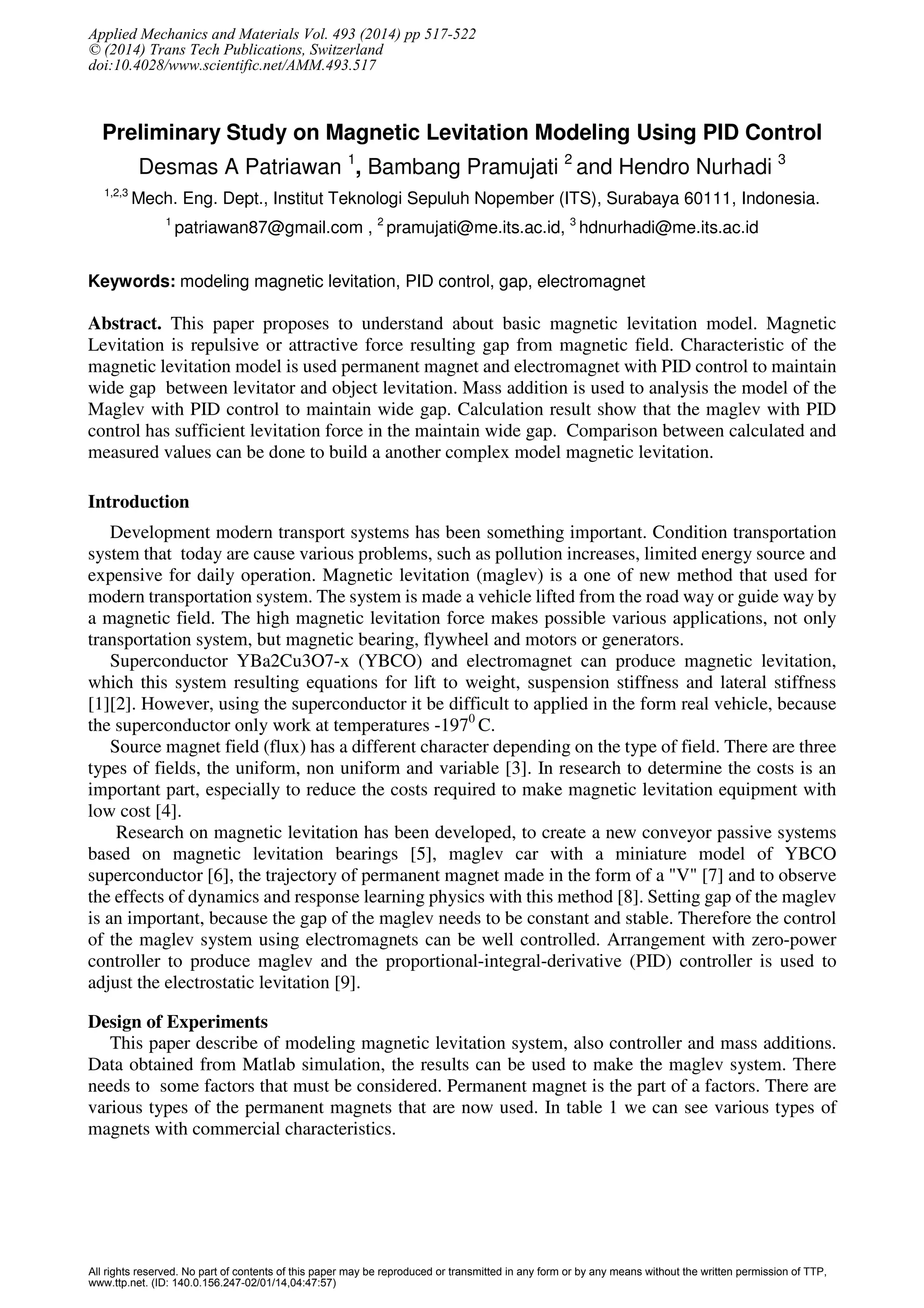 Desmas(2014)-Preliminary Study on Magnetic Levitation Modeling Using PID Control | PDF | Physics ...