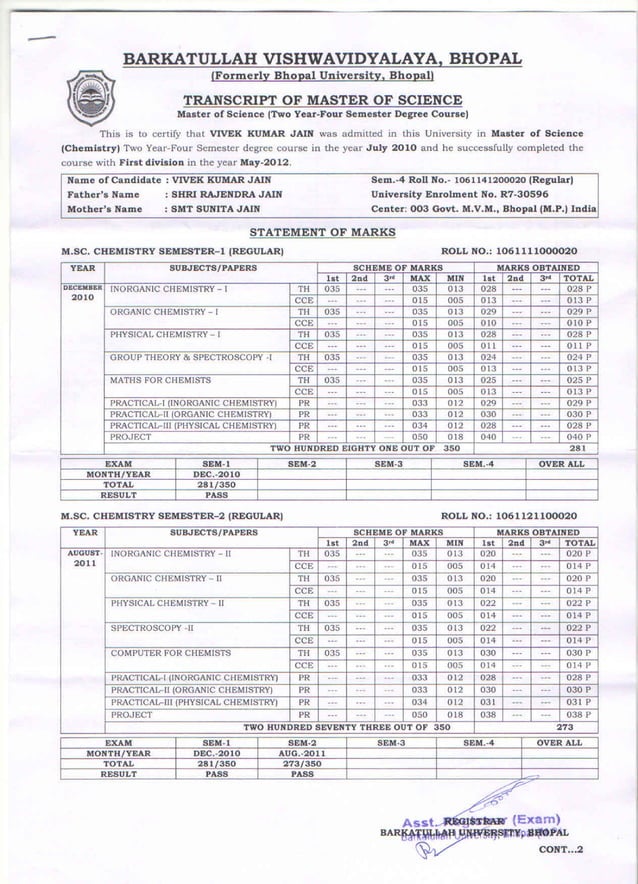 M.Sc. TRANSCRIPT | PDF