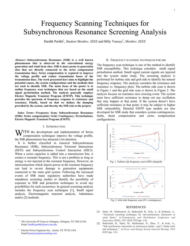 Frequency Scanning Techniques For Subsynchronous Resonance Screening Analysis Pdf