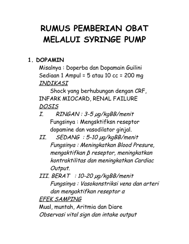 rumus pemberian obat melalui syringe pump