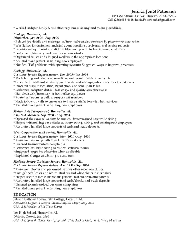 Jessie Patterson resume Nov14 | DOCX | Business | Business and Finance