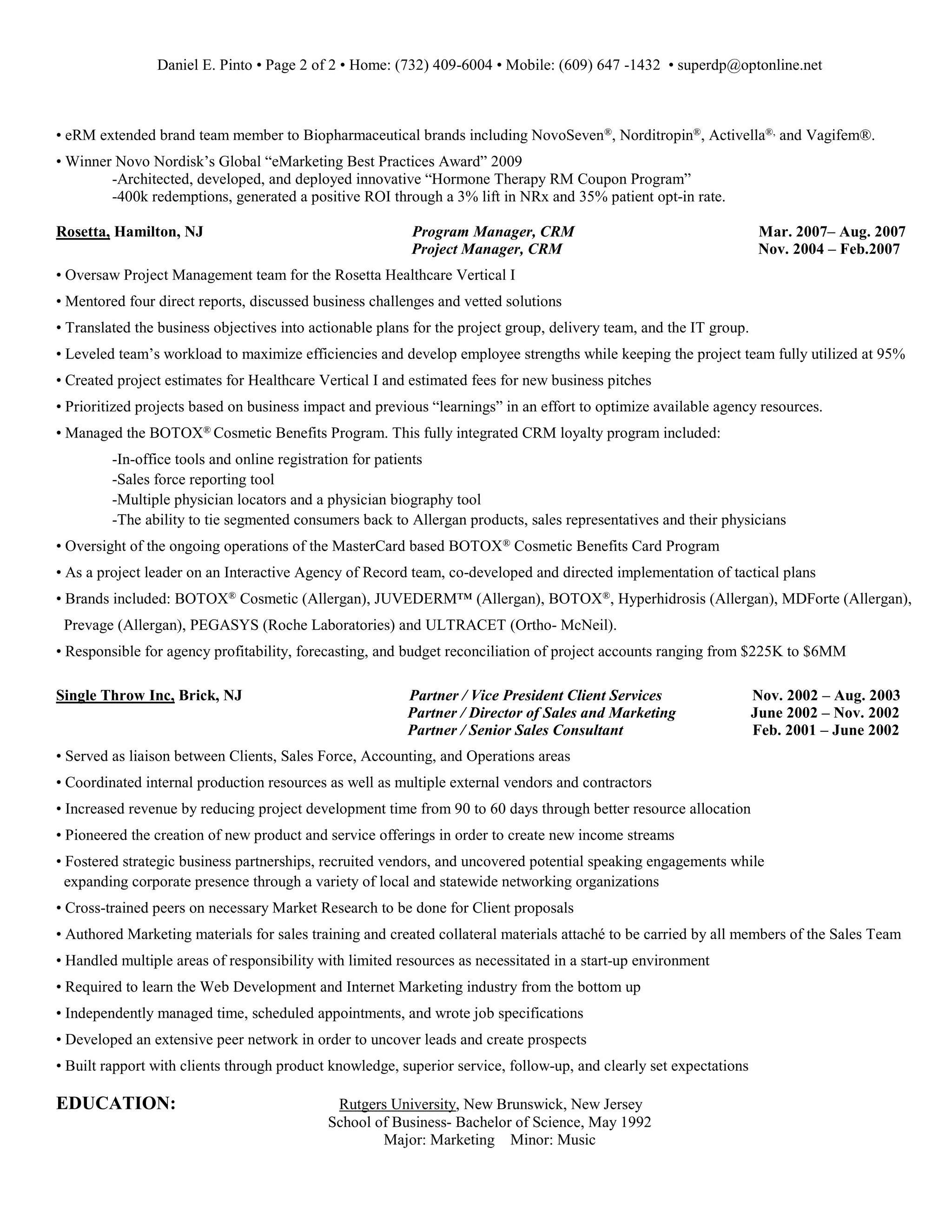 Daniel Pinto Resume 10_07_16v2 | PDF