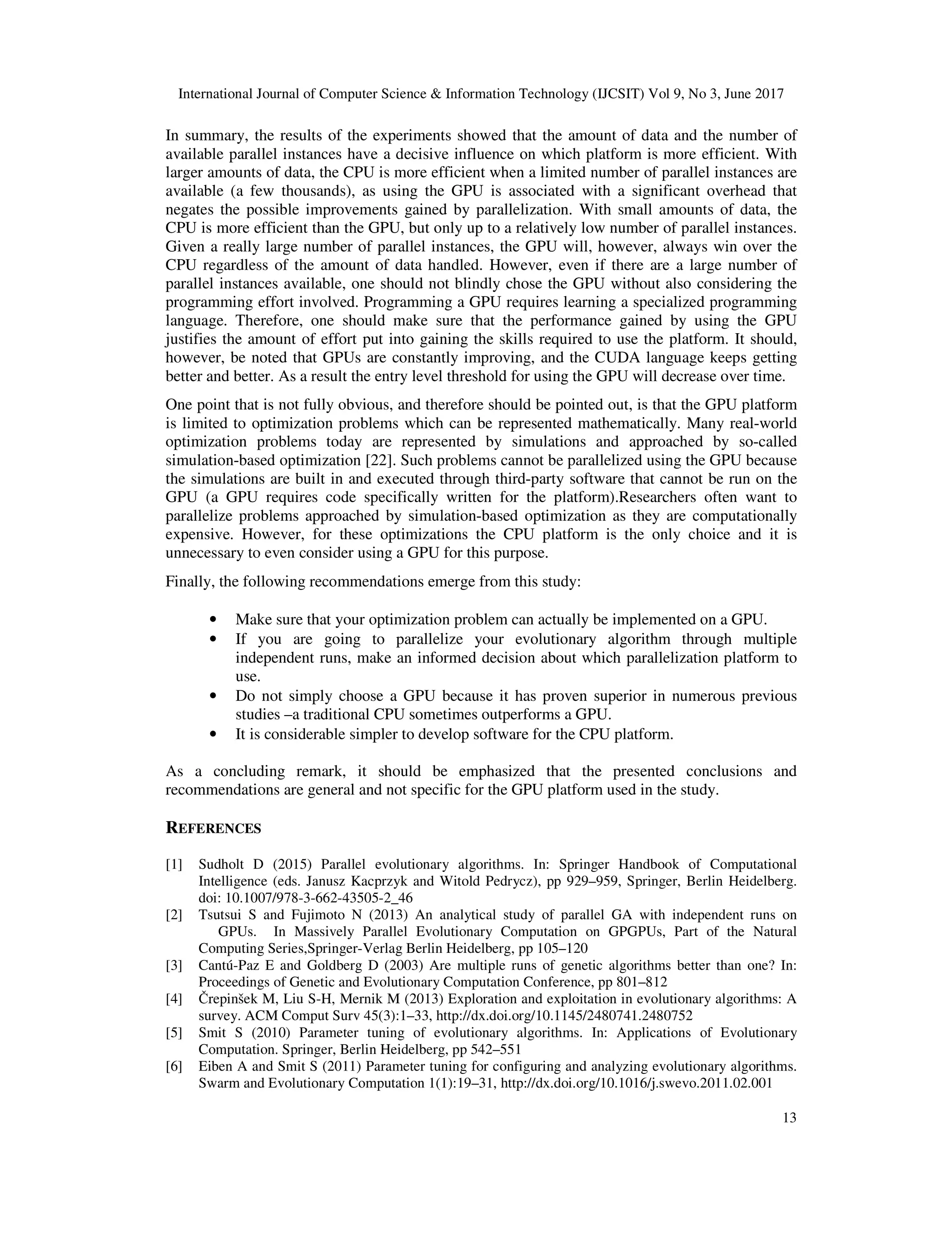 A Comparative Evaluation Of The Gpu Vs The Cpu For Parallelization Of Evolutionary Algorithms