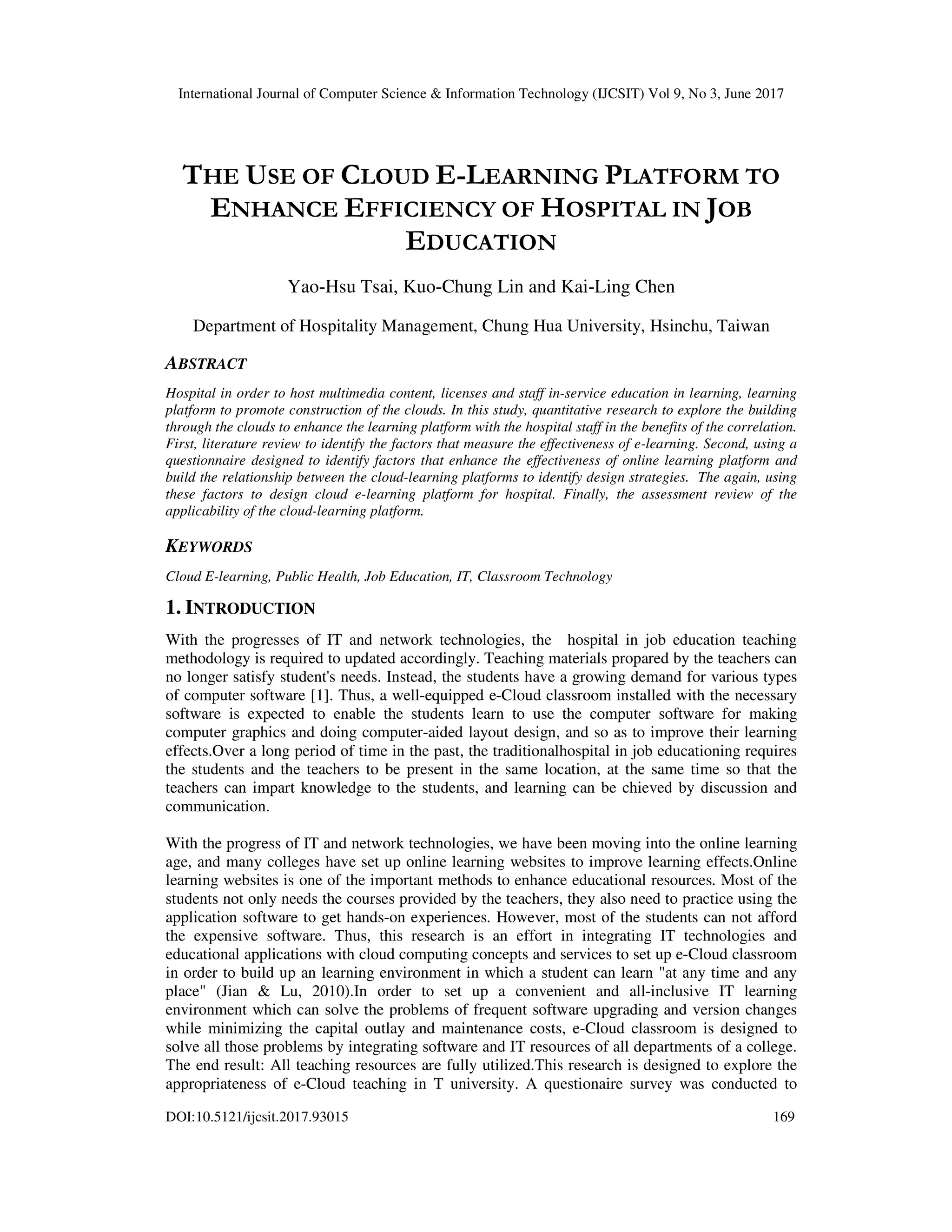 THE USE OF CLOUD E-LEARNING PLATFORM TO ENHANCE EFFICIENCY OF HOSPITAL ...