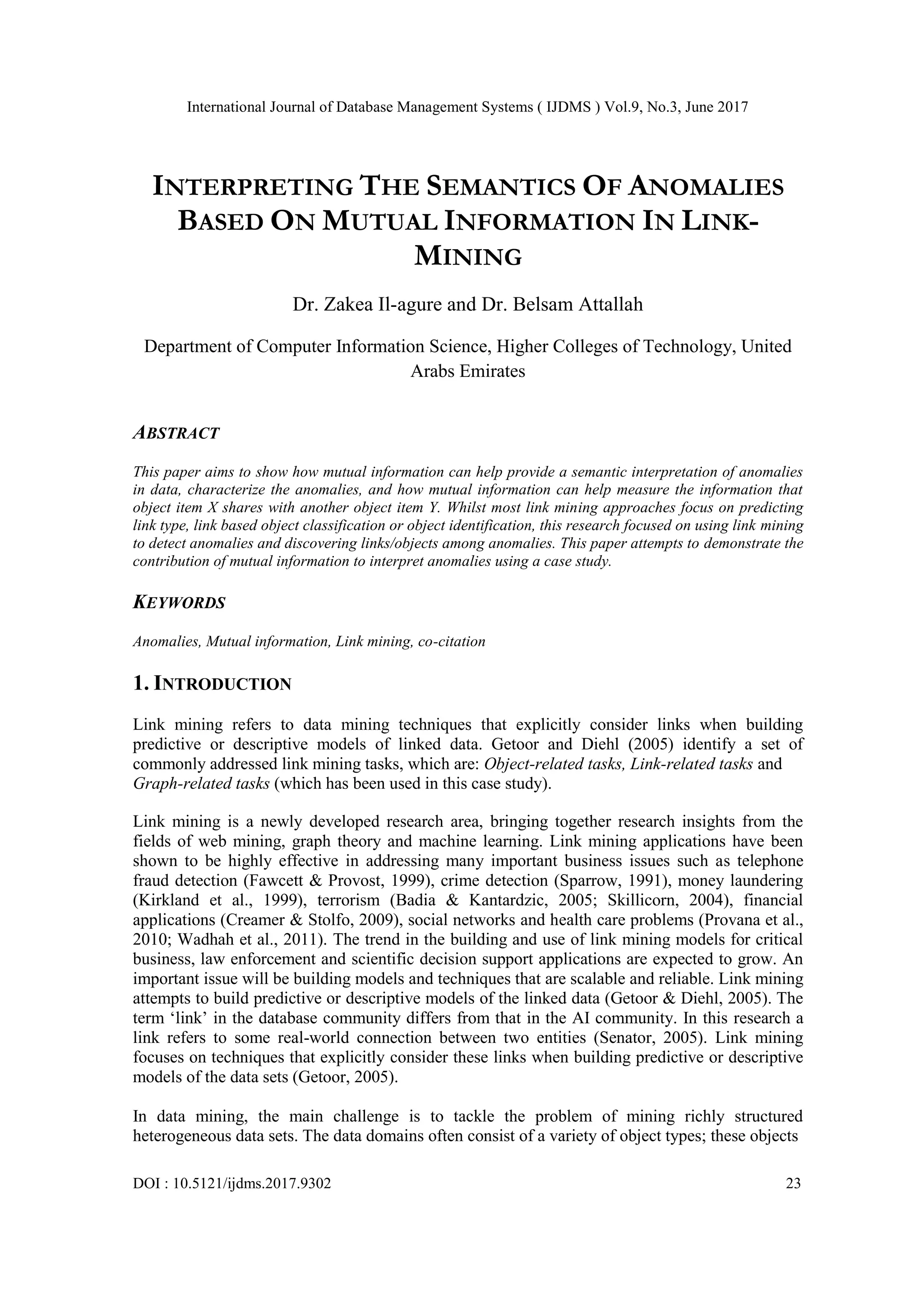 Interpreting the Semantics of Anomalies Based on Mutual Information in Link Mining | PDF