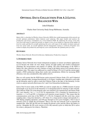 OPTIMAL DATA COLLECTION FOR A 2-LEVEL BALANCED WSN | PDF