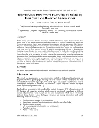 IDENTIFYING IMPORTANT FEATURES OF USERS TO IMPROVE PAGE RANKING ALGORITHMS | PDF