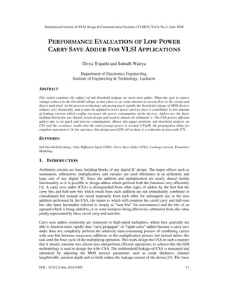 PERFORMANCE EVALUATION OF LOW POWER CARRY SAVE ADDER FOR VLSI ...