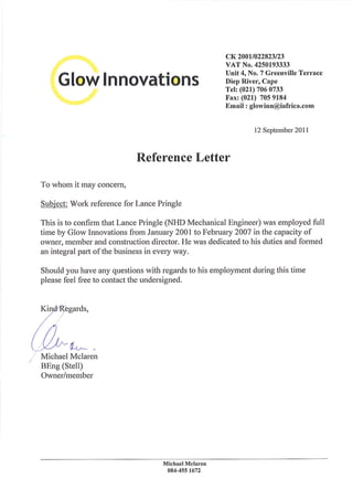 Glow Innovations reference letter | PDF