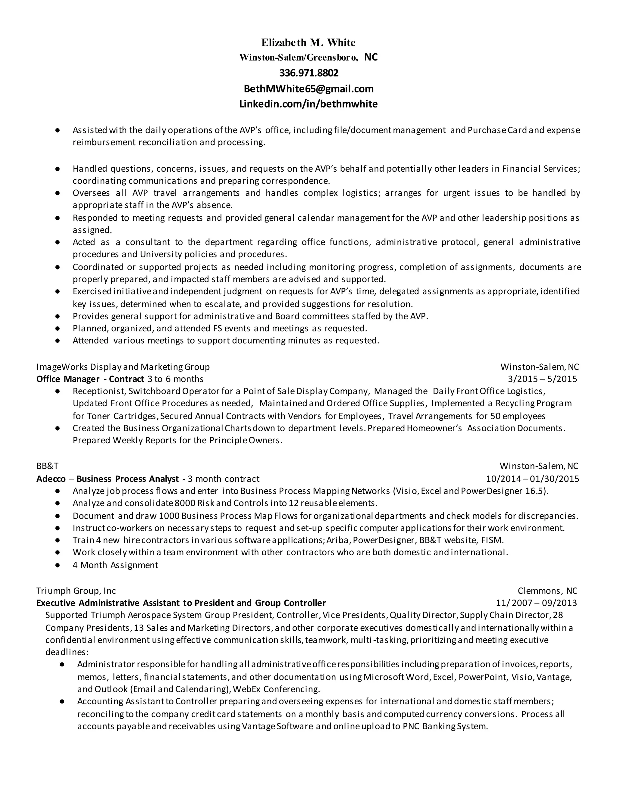 ElizabethMWhiteResume 081916 | DOCX
